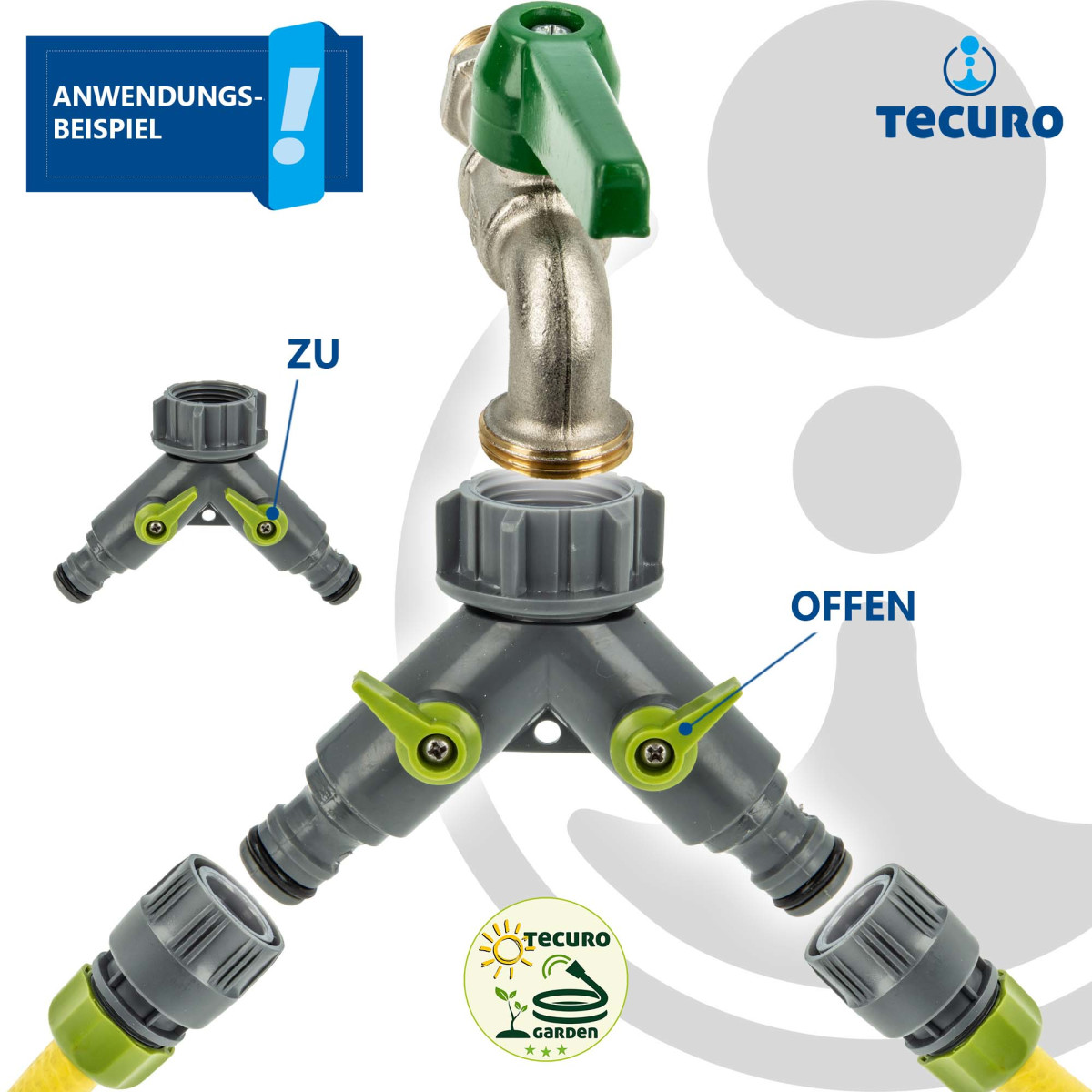 Hydro-Fit 3-Wege Verteiler mit Steckverbinder PVC-U Grau/Grün, 3,72