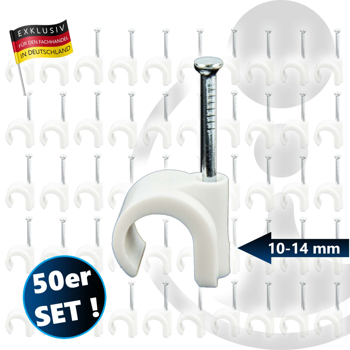 EUROTOOLS Nagelschellen für Kabel Ø 10-14 mm, 50 Stück, mit Stahlnage ...