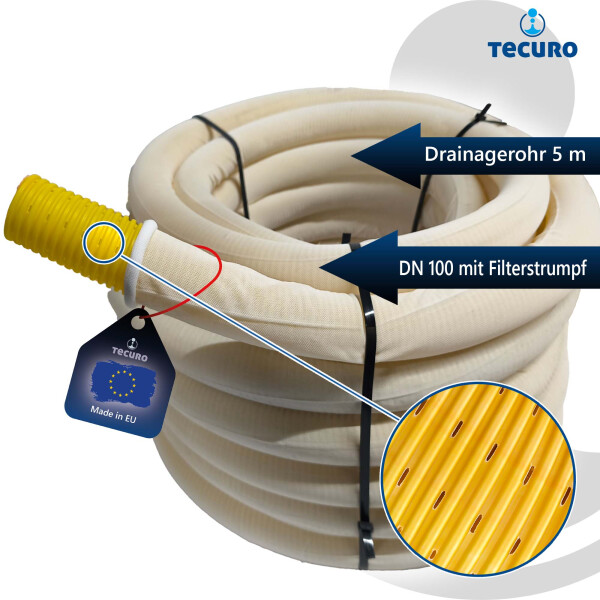 tecuro Drainagerohr 10 Meter - DN100, flexibel, gewellt und geschlitz ...
