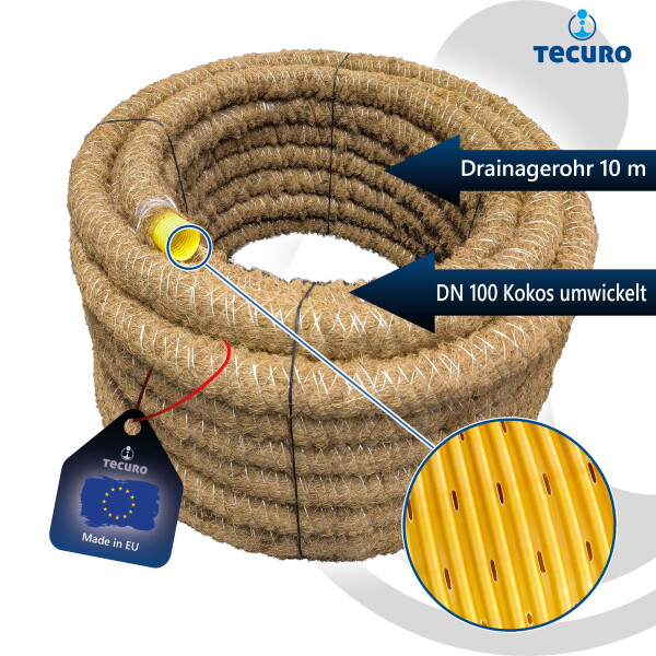 tecuro Drainagerohr 10 Meter - DN100, flexibel, gewellt und geschlitz ...