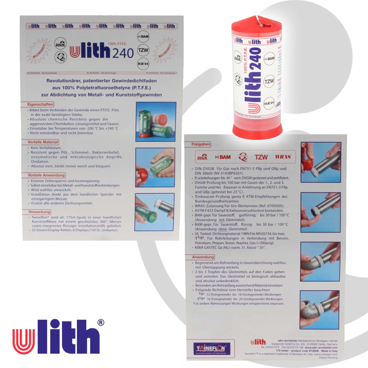 ULITH 240 PTFE - Gewindedichtfaden bis +240°C, 175 m, DVGW-Zulassung ...