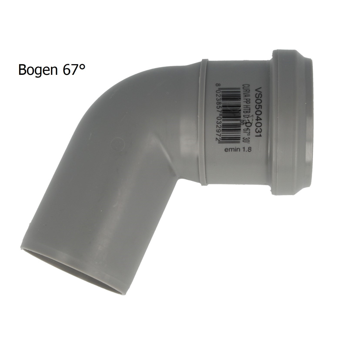 HT Bogen Ø 50 x 15°, mit einseitiger Steckmuffe und Gummidichtung, 1,14